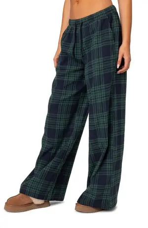 EDIKTED Lounge Around Plaid Wide Leg Pants