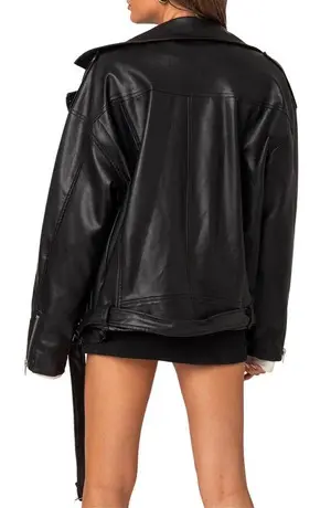 EDIKTED Wrenley Oversized Faux Leather Moto Jacket