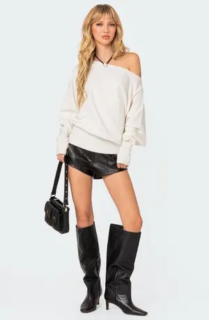 EDIKTED Off-the-shoulder Oversized Sweater - Cream