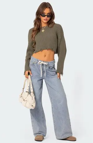 EDIKTED Oversized Ribbed Crop Sweater