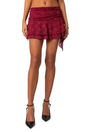 EDIKTED Ruby Ruffle Lace Mini Skirt