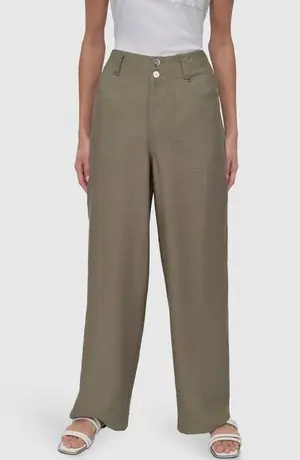 Dkny Crinkle Wide Leg Pants - Utility Green