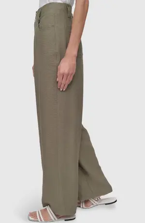 Dkny Crinkle Wide Leg Pants - Utility Green