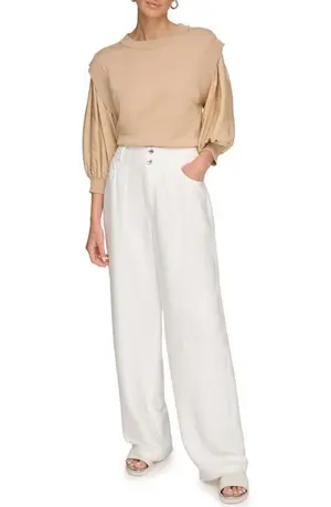 Dkny Crinkle Wide Leg Pants - White