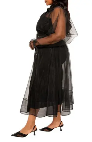 BUXOM COUTURE Belted Sheer Tulle Trench Coat