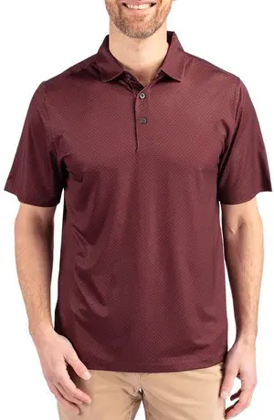 Cutter & Buck Geo Pattern Performance Recycled Polyester Blend Polo - Bordeaux