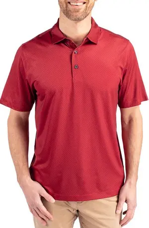 Cutter & Buck Geo Pattern Performance Recycled Polyester Blend Polo Cardinal Red