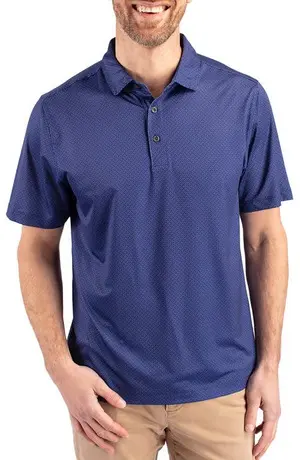 Cutter & Buck Geo Pattern Performance Recycled Polyester Blend Polo Tour Blue