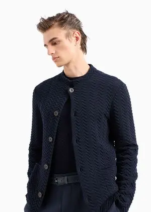 Giorgio Armani Single-breasted Chevron Ottoman Wool Jacket