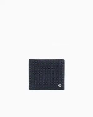 Giorgio Armani Bifold Wallet In Embossed Leather - Navy Blue
