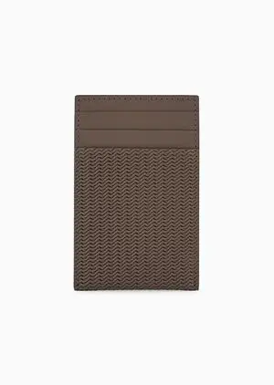 Giorgio Armani Card Holder In Embossed Leather Dove Grey
