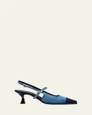 CAREL Cecile Bicolor Denim Slingback Pumps - Jeansblack