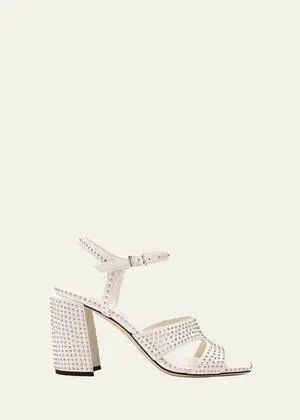 JIMMY CHOO Ellison Studded Leather Ankle-Strap Sandals - Lattesilver