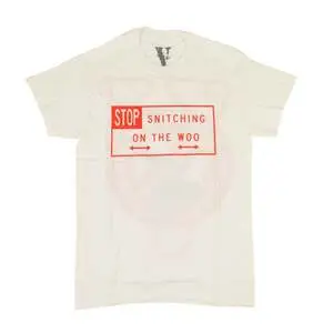 Vlone X Pop Smoke 'stop Snitching' Short Sleeves Tshirt White/red - Beige
