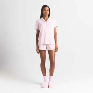 SKIMS Sleep Short Sleeve Button Up Set | Pink - Bloom