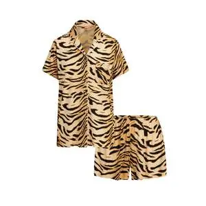 SKIMS Sleep Short Sleeve Button Up Set - Bronze Tiger Print