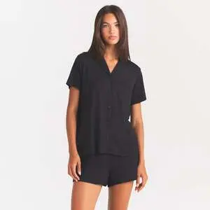 SKIMS Sleep Short Sleeve Button Up Set | Grey - Onyx