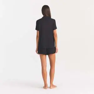 SKIMS Sleep Short Sleeve Button Up Set | Grey - Onyx