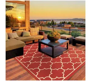 VERANDA LIVING I/o Red Geometric Lattice 5'3'x7 '6' Rug - One-color