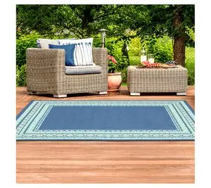 VERANDA LIVING I/o Indigo Blue & Green Border 5'3x7'6 Rug - One-color
