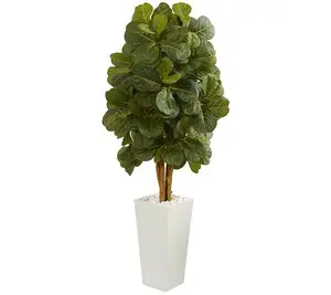 NEARLY NATURAL 5' Fiddle Leaf Faux Tree In Whit E Tower Planter - One-color