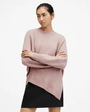 ALLSAINTS AllSaints Lock Crew Neck Asymmetric Sweater Pashmina Pink