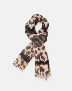 ALLSAINTS Oppose Leopard Print Oblong Logo Scarf - Brown