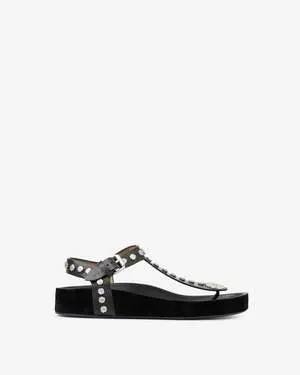 Isabel Marant Étoile Flat Studded Leather Sandals - Black/silver