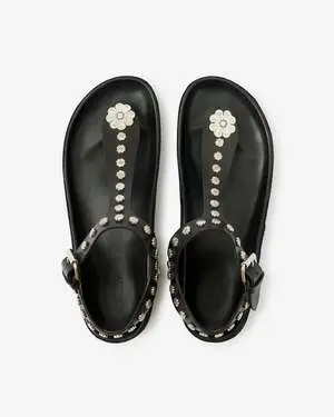 Isabel Marant Étoile Flat Studded Leather Sandals - Black/silver