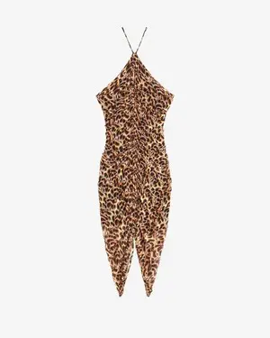 MARANT ETOILE Valdi Printed Halterneck Dress - Ochre