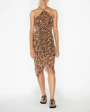 MARANT ETOILE Valdi Printed Halterneck Dress - Ochre