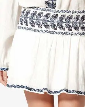 MARANT ETOILE Picadilia Embroidered Cotton Gauze Skirt - Ecru/blue