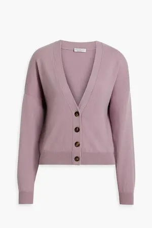 Brunello Cucinelli Brunello Cucinelli Bead-Embellished Cashmere Cardigan - Lilac