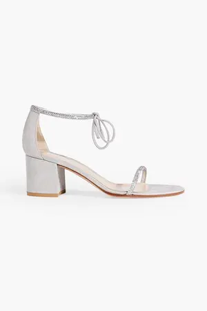 GIANVITO ROSSI Gianvito Rossi Aria 60 Embellished Metallic Suede Sandals - Light Gray