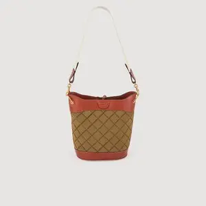 Sandro Leather And Quilted Fabric Bucket Bag