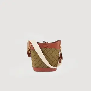 Sandro Leather And Quilted Fabric Bucket Bag