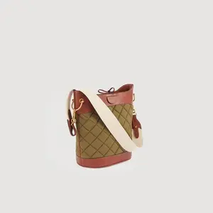 Sandro Leather And Quilted Fabric Bucket Bag