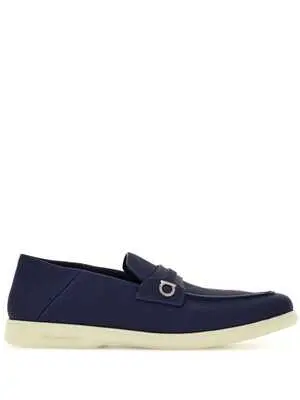 FERRAGAMO Gancini-plaque Leather Loafers - Blue
