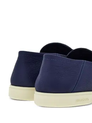 FERRAGAMO Gancini-plaque Leather Loafers - Blue