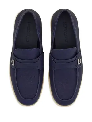 FERRAGAMO Gancini-plaque Leather Loafers - Blue