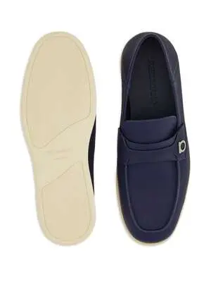 FERRAGAMO Gancini-plaque Leather Loafers - Blue