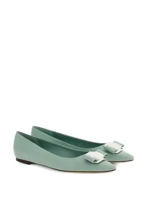 FERRAGAMO Vara-bow Lambskin Ballerina Shoes - Green