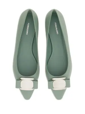 FERRAGAMO Vara-bow Lambskin Ballerina Shoes - Green