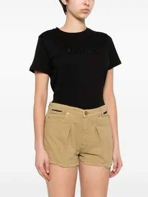 Pinko Distressed Denim Shorts With Pleat Detailing