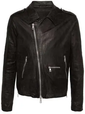 GIORGIO BRATO Crinkled Leather Biker Jacket