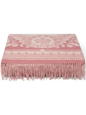 Versace Crete De Fleur-pattern Fringed Blanket - Pink