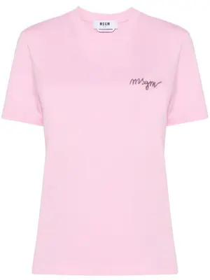MSGM Logo-embroidered Cotton T-shirt - Pink