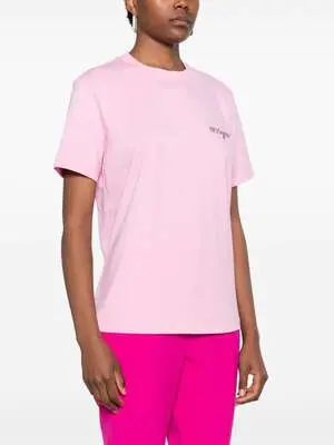 MSGM Logo-embroidered Cotton T-shirt - Pink
