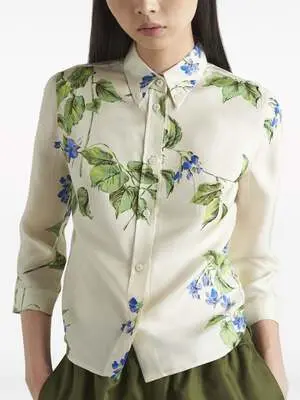 Prada Floral-print Silk Shirt - Neutrals