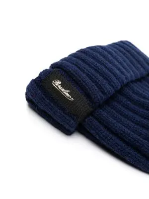 Borsalino Logo-patch Ribbed Beanie - Blue